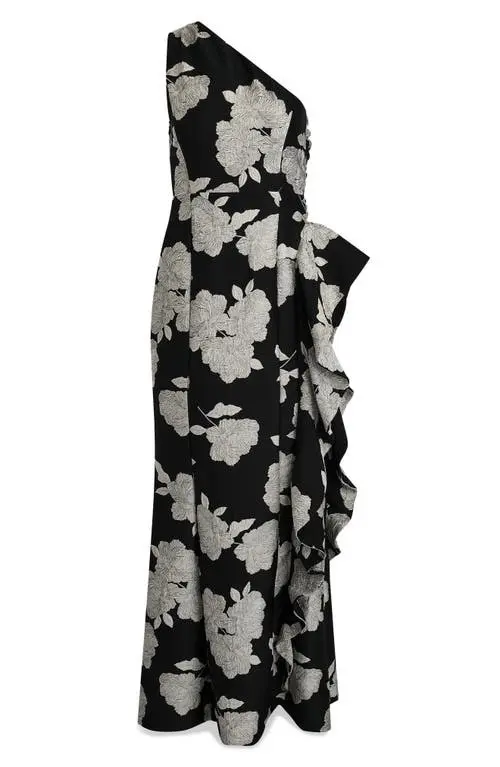 Donna Karan New York Floral Embroidery One-shoulder Gown