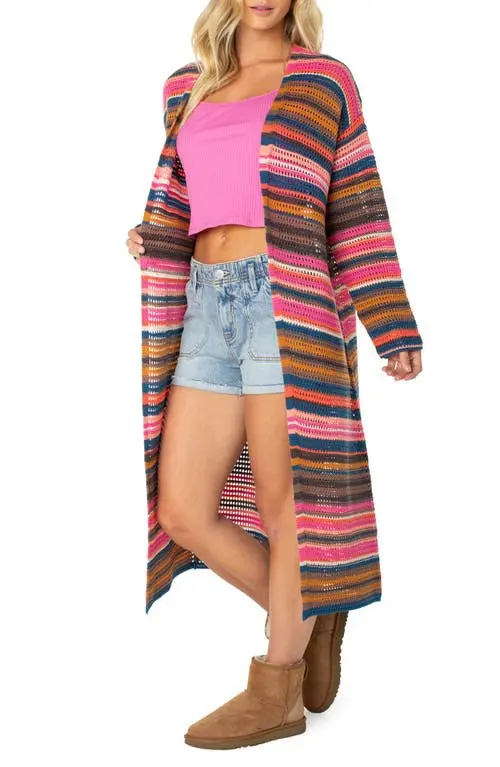 Roxy Sea Wind Longline Open Front Stripe Cardigan