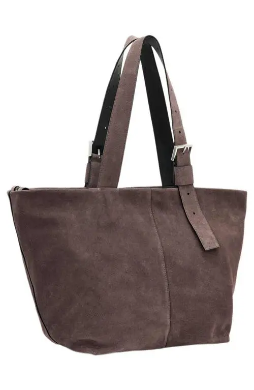 ALLSAINTS Alba Zip Suede Tote - Mocha Brown