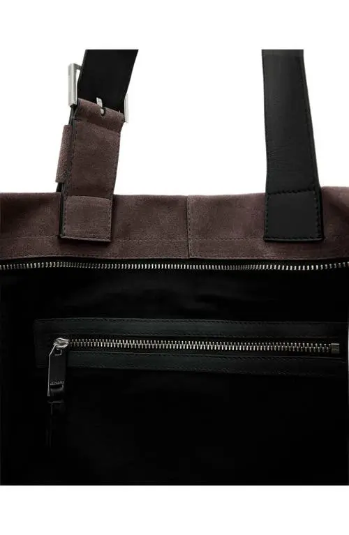 ALLSAINTS Alba Zip Suede Tote - Mocha Brown