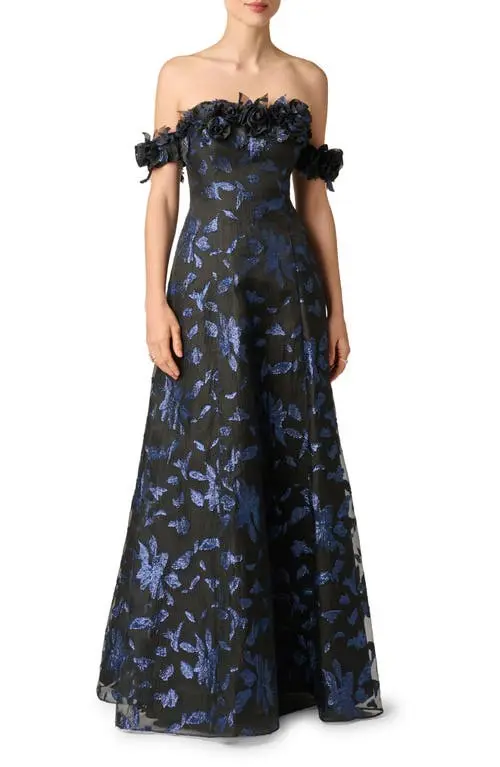 Aidan Mattox Off-the-shoulder Metallic Jacquard Organza Gown