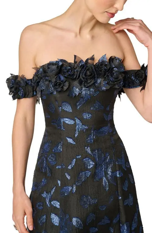 Aidan Mattox Off-the-shoulder Metallic Jacquard Organza Gown