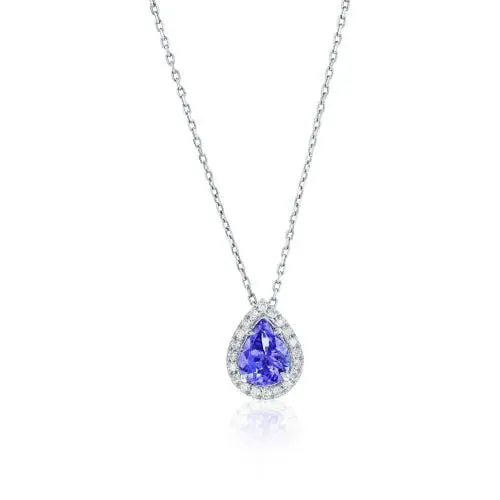 SOUZANA BY SUZY LEVIAN 14k White Gold Pear Tanzanite And Diamond Pendant Necklace - Blue