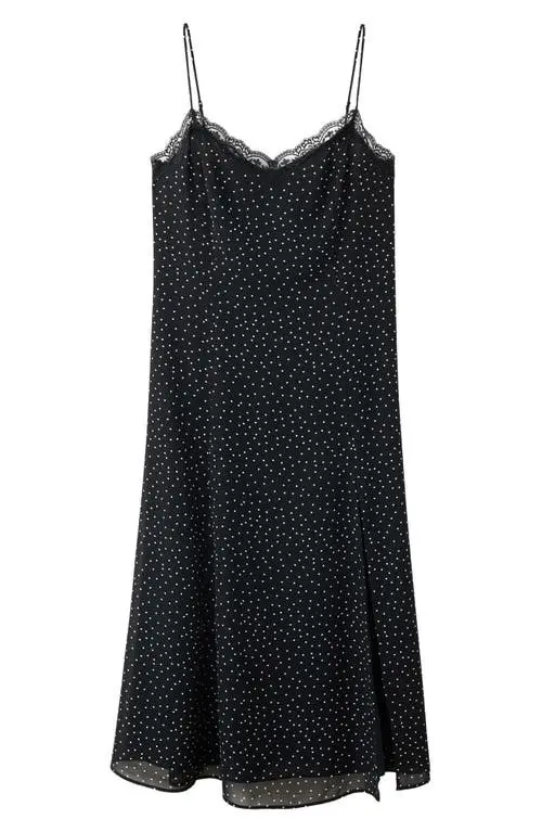 Mango Polka-dotted Dress With Lace Detail