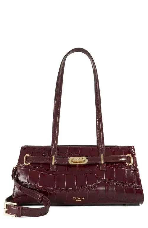 Dune London Depend Croc Embossed Leather Shoulder Bag - Burgundy