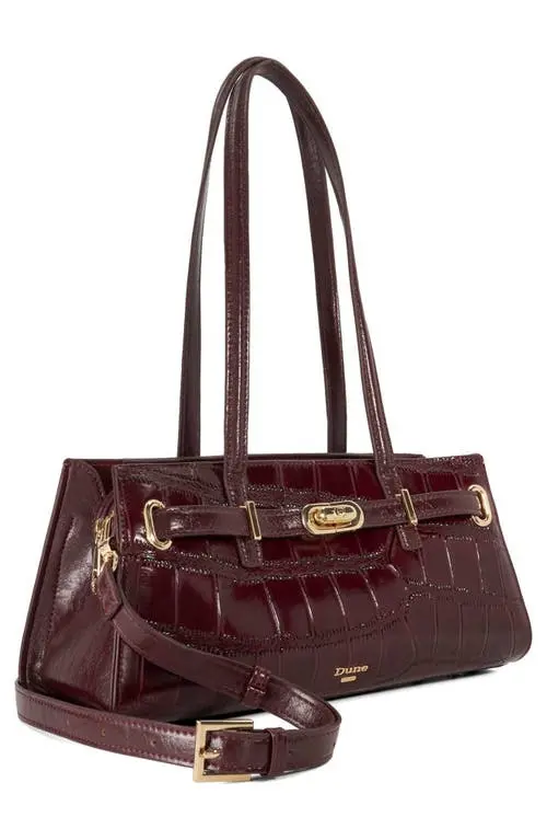 Dune London Depend Croc Embossed Leather Shoulder Bag - Burgundy