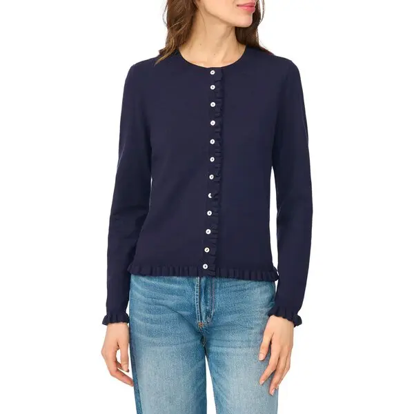 CECE DUPRAZ Ruffle Trim Cardigan - Classic Navy