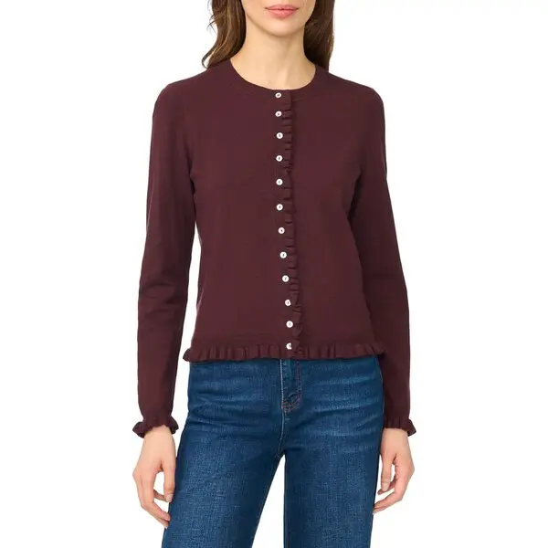 CECE DUPRAZ Ruffle Trim Cardigan - Dark Cocoa