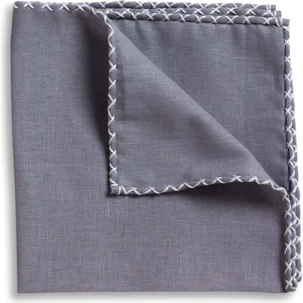 BEAU TIES OF VERMONT Linen Whipstitch Pocket Square - Grey