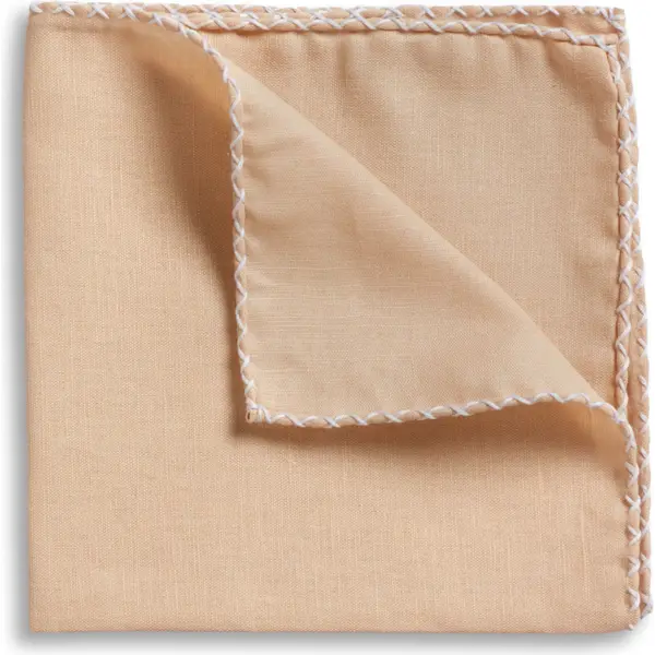 BEAU TIES OF VERMONT Linen Whipstitch Pocket Square - Khaki