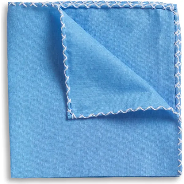 BEAU TIES OF VERMONT Linen Whipstitch Pocket Square - Light Blue