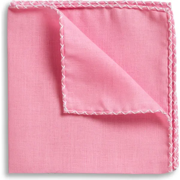 BEAU TIES OF VERMONT Linen Whipstitch Pocket Square - Pink