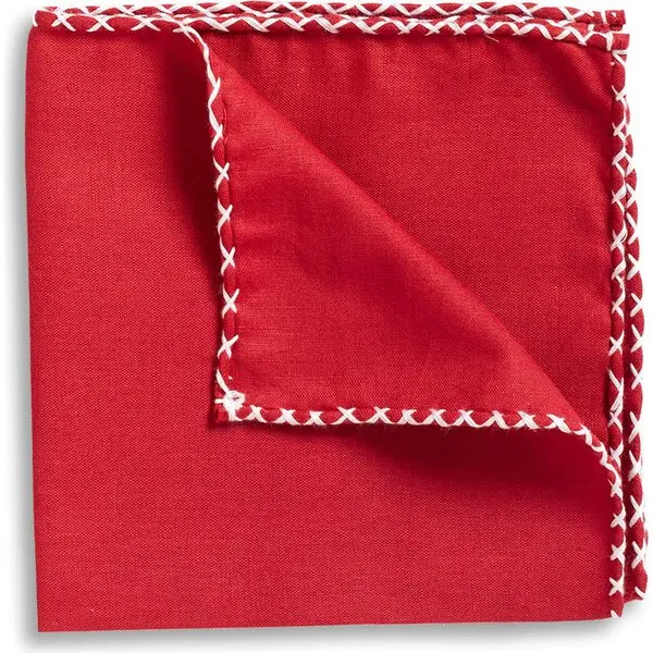 BEAU TIES OF VERMONT Linen Whipstitch Pocket Square - Red
