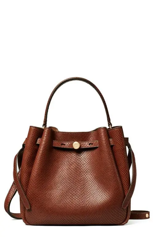 Tory Burch Romy Snake Embossed Leather Bucket Bag
