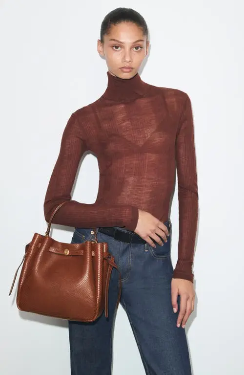 Tory Burch Romy Snake Embossed Leather Bucket Bag