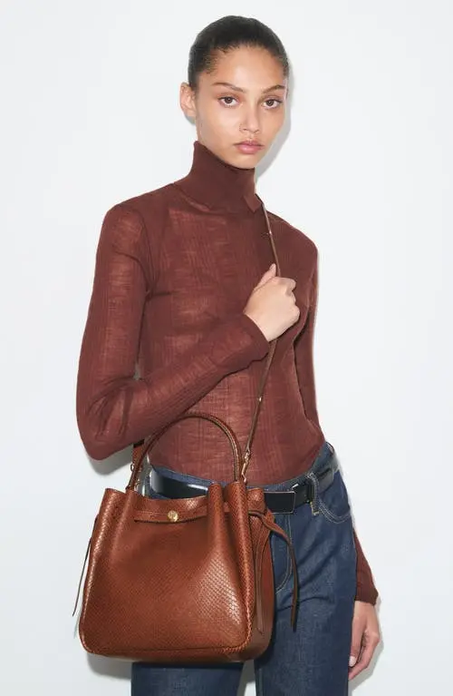 Tory Burch Romy Snake Embossed Leather Bucket Bag