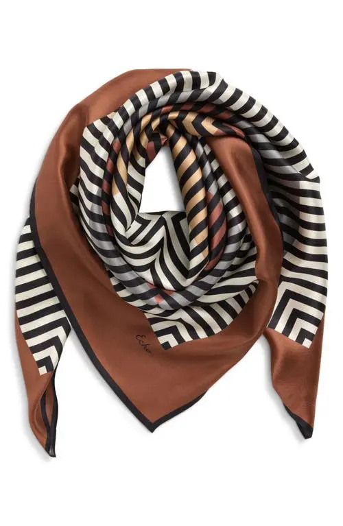 Echo Concentric Stripes Square Silk Scarf - Brown