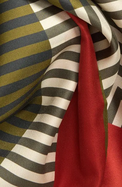 Echo Concentric Stripes Square Silk Scarf - Olive