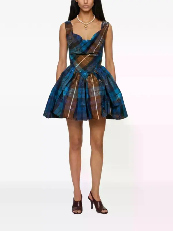 VIVIENNE WESTWOOD Tartan-print Draped Dress - Blue