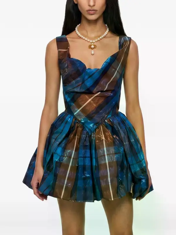 VIVIENNE WESTWOOD Tartan-print Draped Dress - Blue