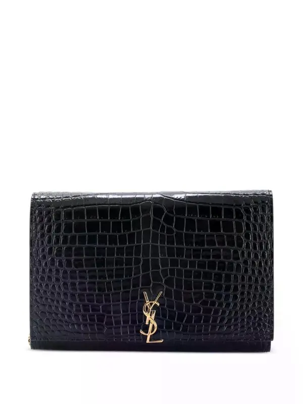 Saint Laurent Monogram Flap Chain Wallet Crocodile Embossed Leather Clutch Bag