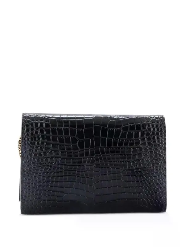 Saint Laurent Monogram Flap Chain Wallet Crocodile Embossed Leather Clutch Bag
