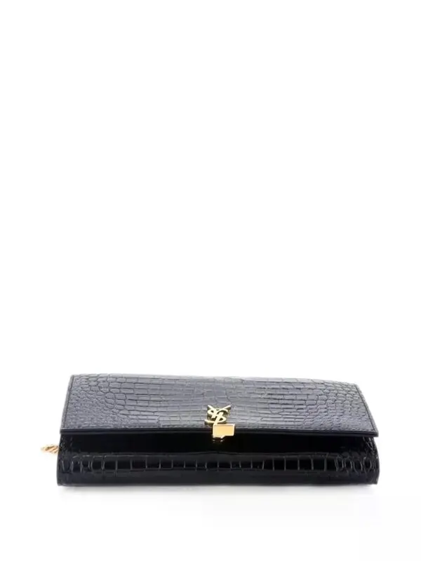 Saint Laurent Monogram Flap Chain Wallet Crocodile Embossed Leather Clutch Bag