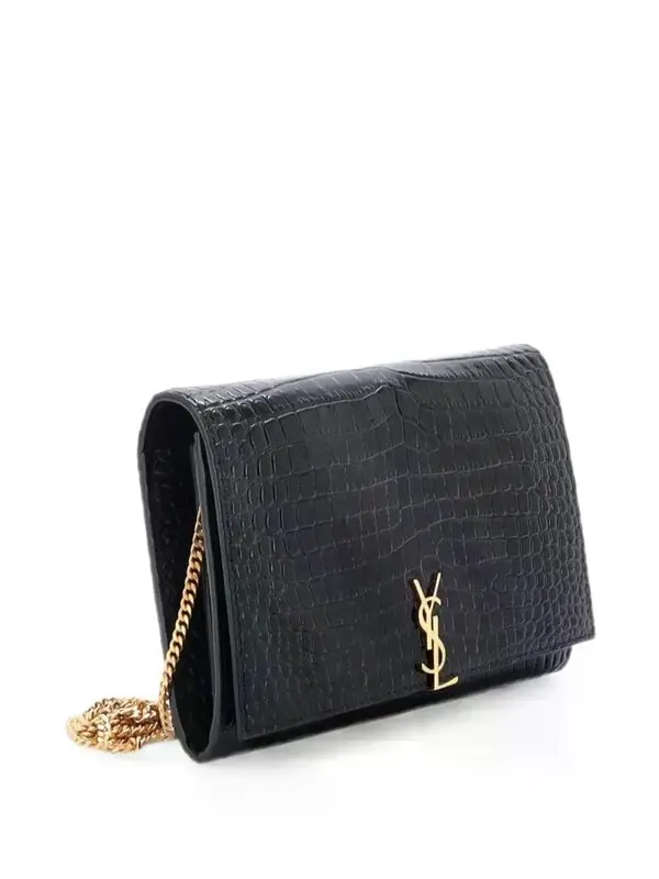 Saint Laurent Monogram Flap Chain Wallet Crocodile Embossed Leather Clutch Bag