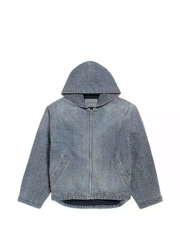 Balenciaga Embroidered Denim Hooded Jacket - Blue