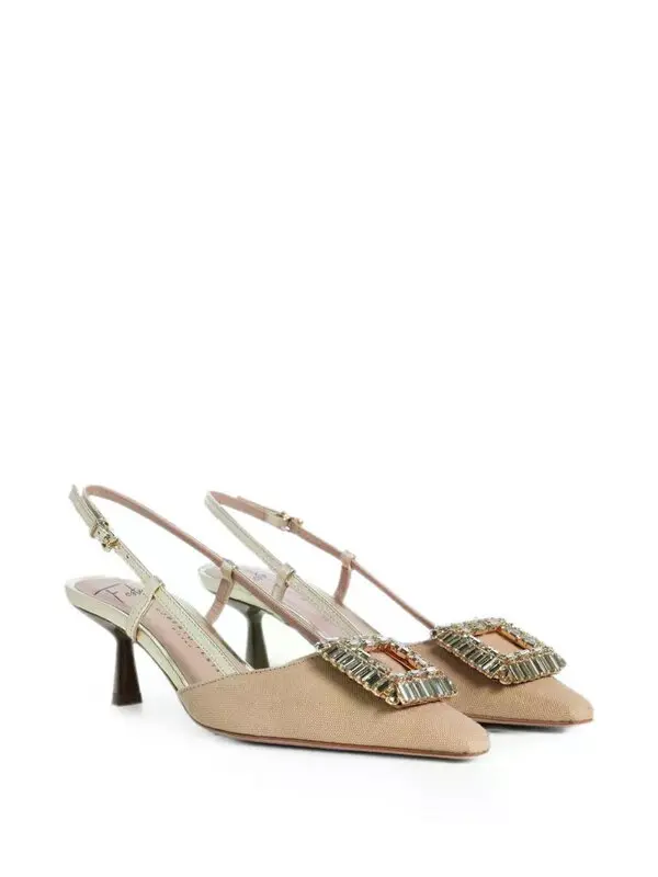 Roberto Festa Ingrid Rhinestone-embellished Squared-toe Slingback Pumps - Neutrals