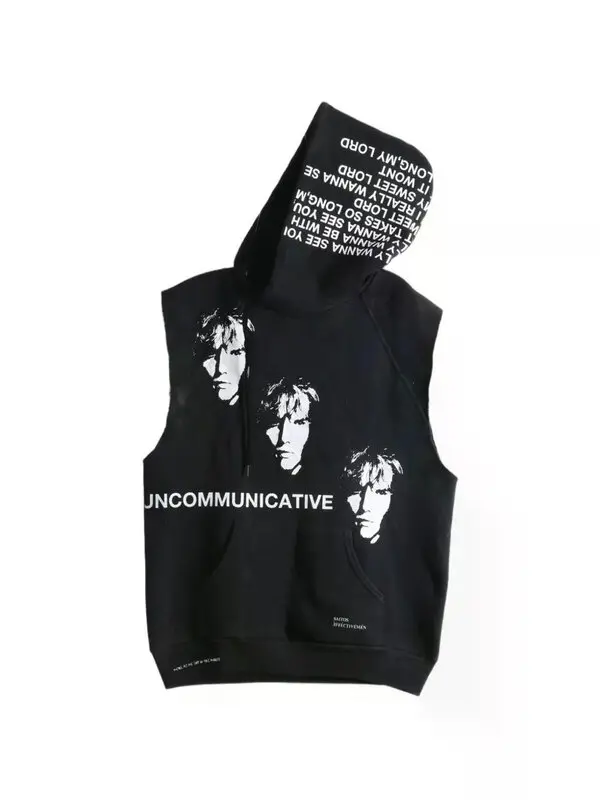 SAITOS Asymmetrical Graphic-print Sleeveless Hoodie