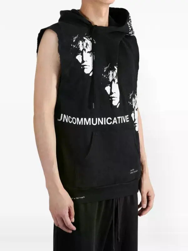 SAITOS Asymmetrical Graphic-print Sleeveless Hoodie