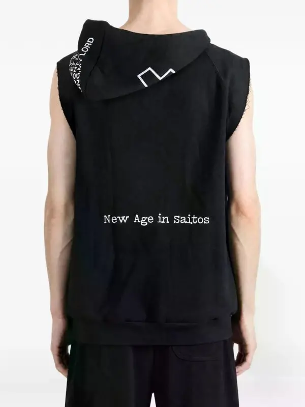 SAITOS Asymmetrical Graphic-print Sleeveless Hoodie