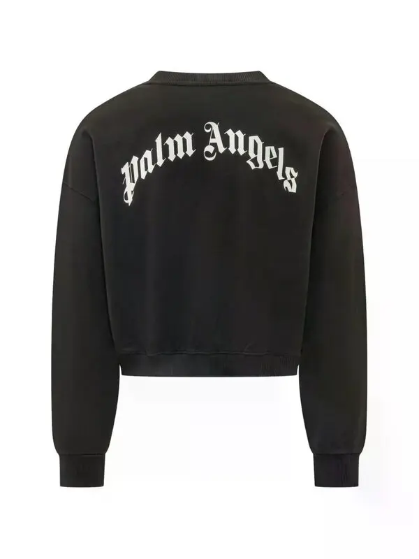 Palm Angels Curved Logo Cropped Crewneck Sweatshirt