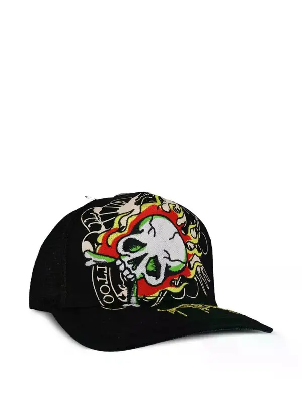 Ed Hardy Embroidered Skull-motif Trucker Cap - Black