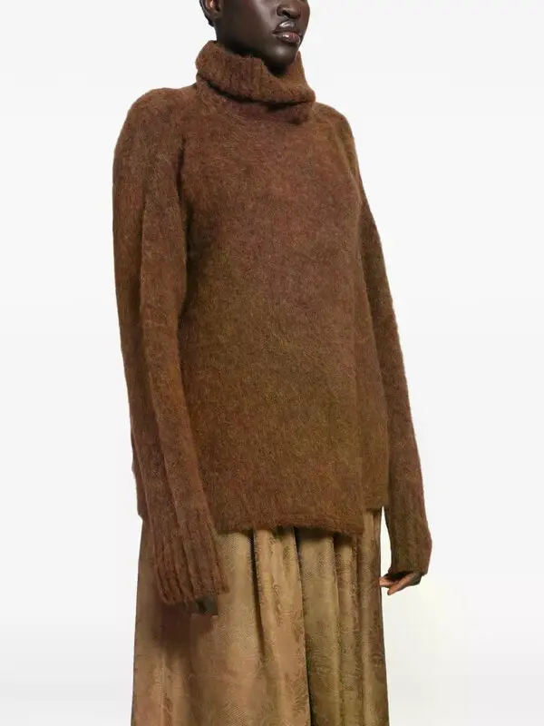 UMA WANG Brushed Texture Wrap-effect Turtleneck Sweater - Brown