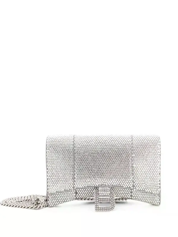 Balenciaga Hourglass Chain Wallet Suede With Crystals Crossbody Bag - Metallic