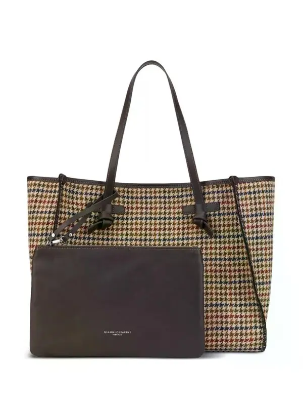 GIANNI CHIARINI Large Marcella Houndstooth-pattern Shoulder Bag - Neutrals