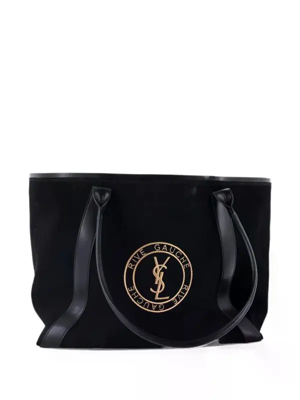 Saint Laurent Rive Gauche Open Embroidered Canvas Large Tote Bag - Black
