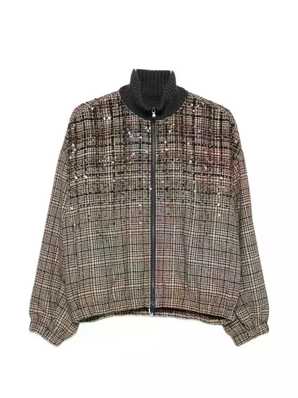 Brunello Cucinelli Sequin-embellished Check Bomber Jacket - Brown