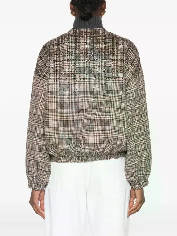 Brunello Cucinelli Sequin-embellished Check Bomber Jacket - Brown