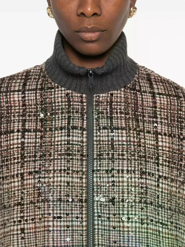 Brunello Cucinelli Sequin-embellished Check Bomber Jacket - Brown