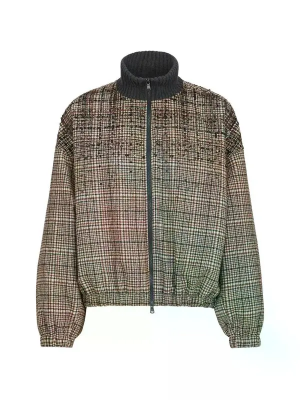 Brunello Cucinelli Sequin-embellished Check Bomber Jacket - Brown