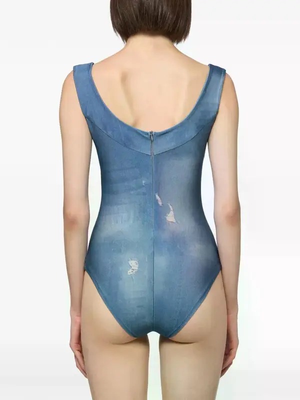 ATU BODY COUTURE Denim-print Corset Top