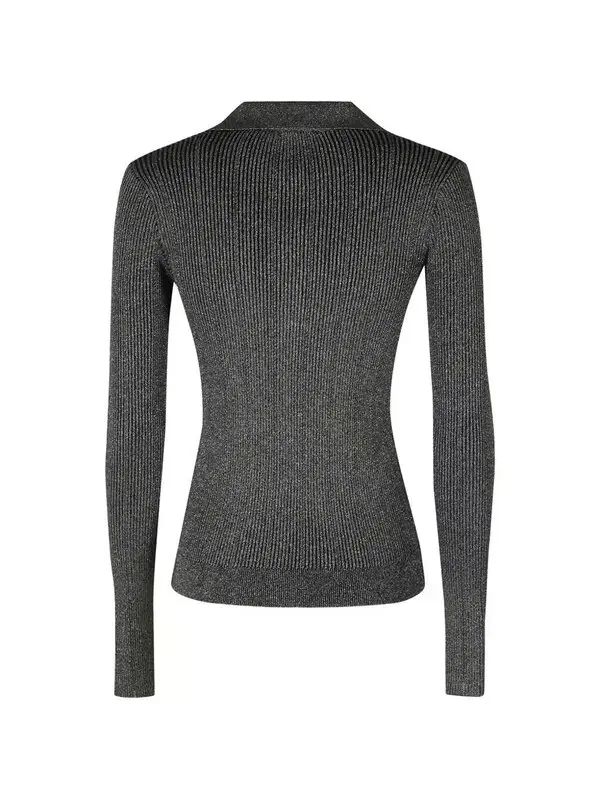 ROBERTO COLLINA Ribbed Polo-collar Sweater With Metallic Finish