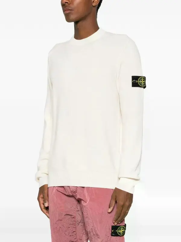 Stone Island Logo Patch Crew Neck Sweater - Neutrals