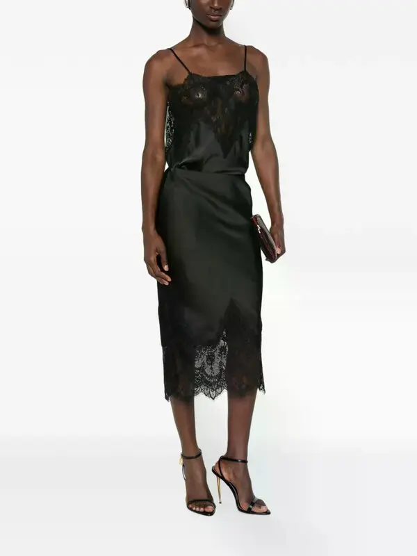 Norma Kamali Lace-trim Midi Skirt