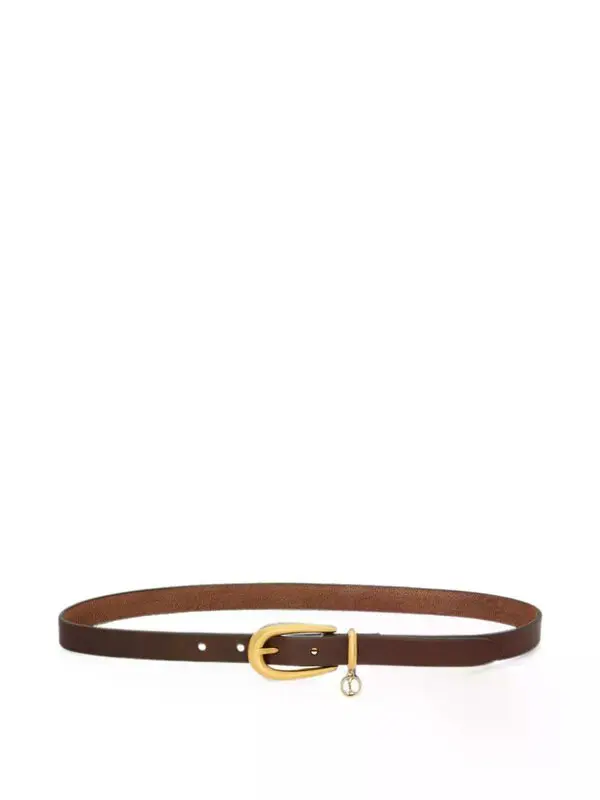 Saint Laurent Cassandre Charm Elongated Buckle Thin Belt In Leather - Brown