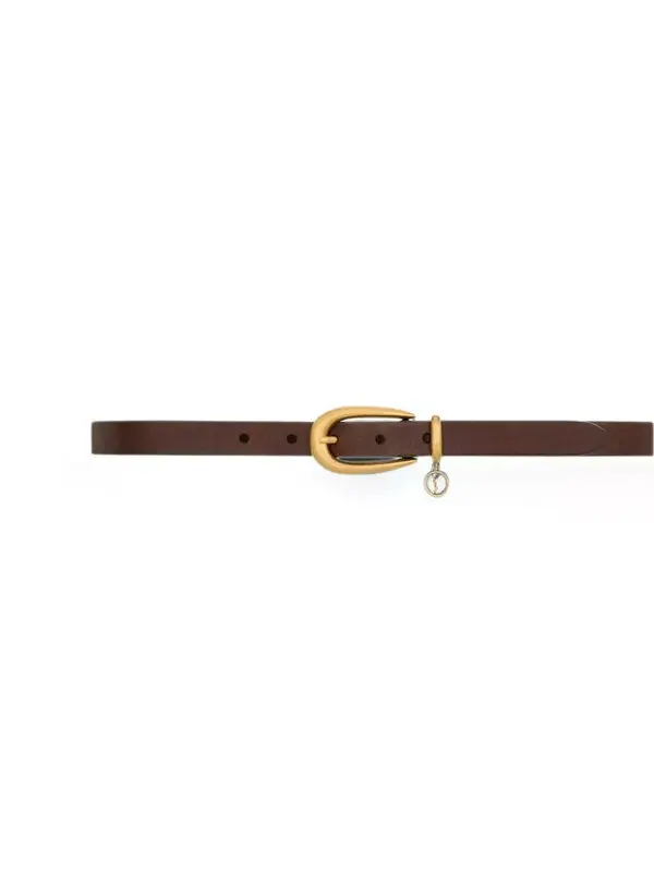 Saint Laurent Cassandre Charm Elongated Buckle Thin Belt In Leather