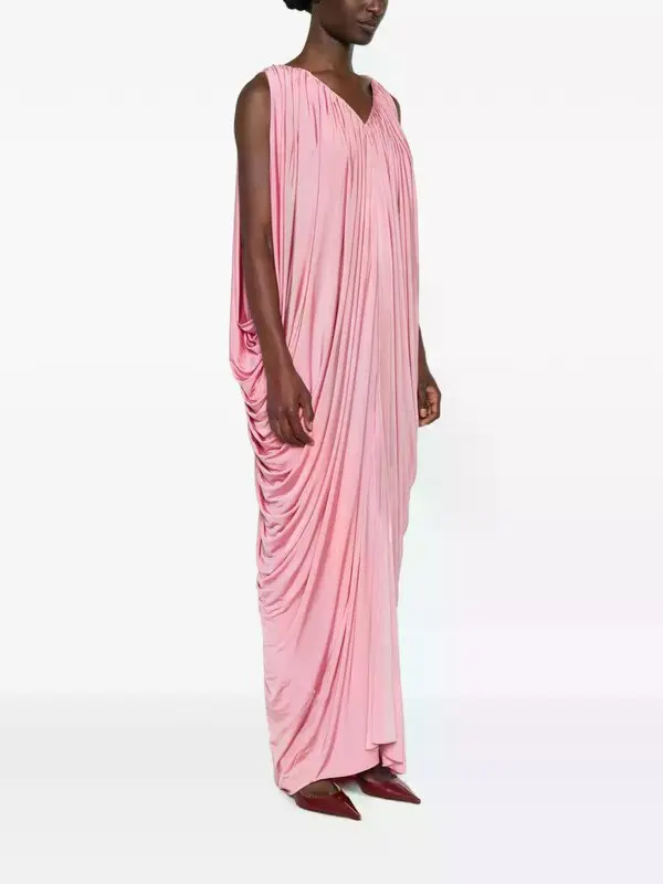 ABADIA Draped V-neck Maxi Dress
